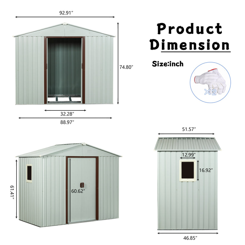 8ft x 4ft Outdoor Metal Storage Shed With window White – Coolbibila